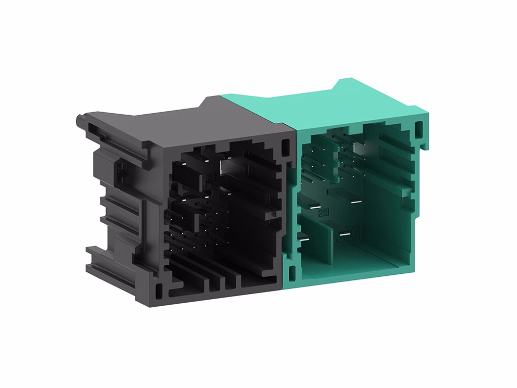 stAK50h 6 Bay Right-Angle Hybrid Header, 105 Circuits, Bay 1: 23 Circuits/Key 1/Dark Gray; Bay 2: 23 Circuits/Key 2/Green; Bay 3: 23 Circuits/Key 3/Gray; Bay 4: 12 Circuits/Key 1/Black; Bay 5: 12 Circuits/Key 2/Green; Bay 6: 12 Circuits/Key 3/Purple; Tube