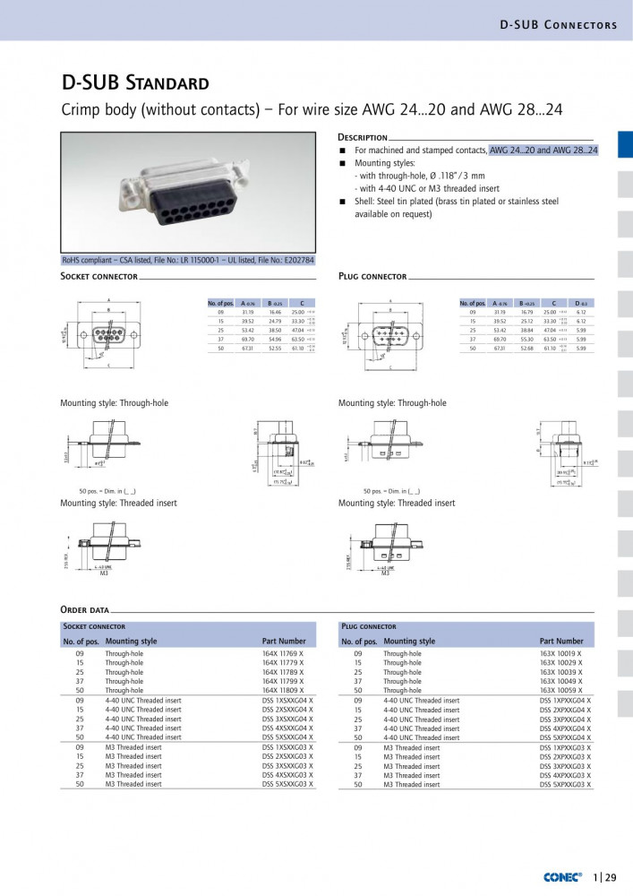 Conec D-Sub connector documentation page 1
