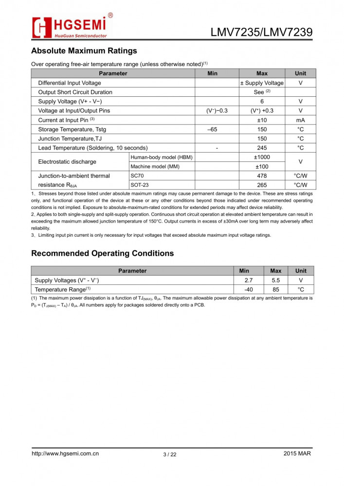 LMV7239M5/TR datasheet page 3
