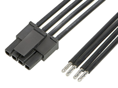 Micro-Fit 3.0 Male-to-Pigtail Off-the-Shelf (OTS) Cable Assembly, Single Row, 150.00mm Length, Tin (Sn) Plating, 4 Circuits, Black