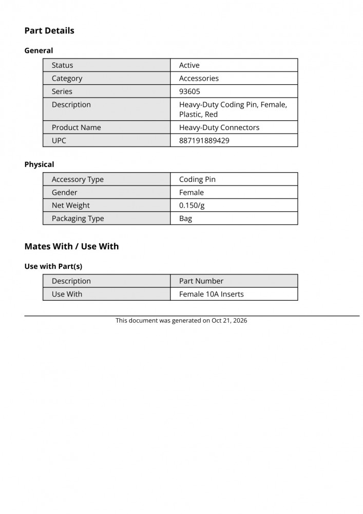 Technical document image 2 for Molex 936050020