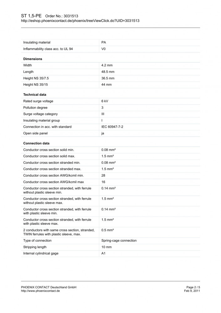 Phoenix Contact ST 1,5-PE 3031513 technical document page 2