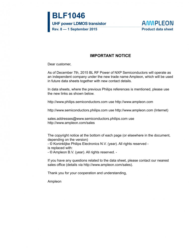 BLF1046 datasheet page 1