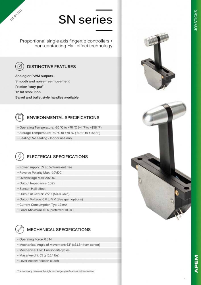 APEM SN101SS datasheet page 1