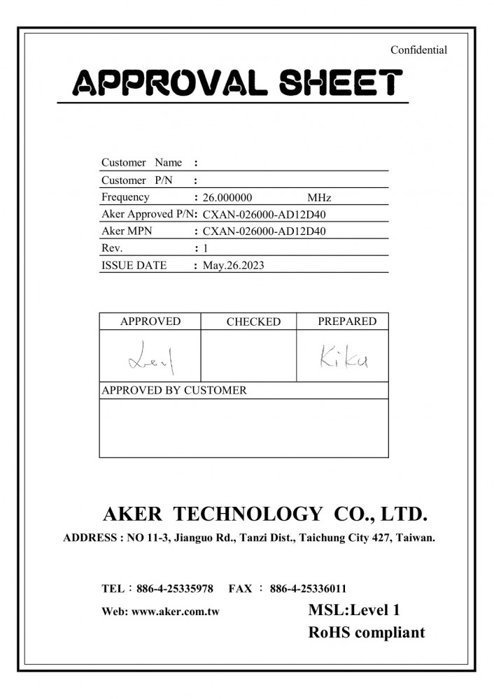 CXAN-026000-AD12D40 approval sheet page 1
