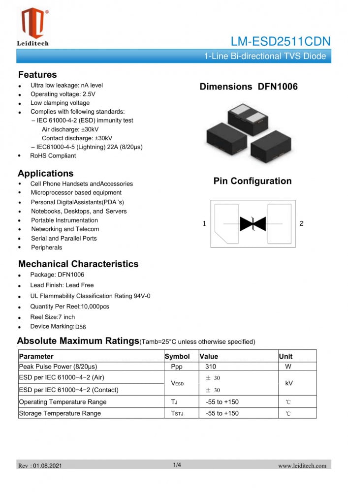 LM-ESD2511CDN datasheet page 1