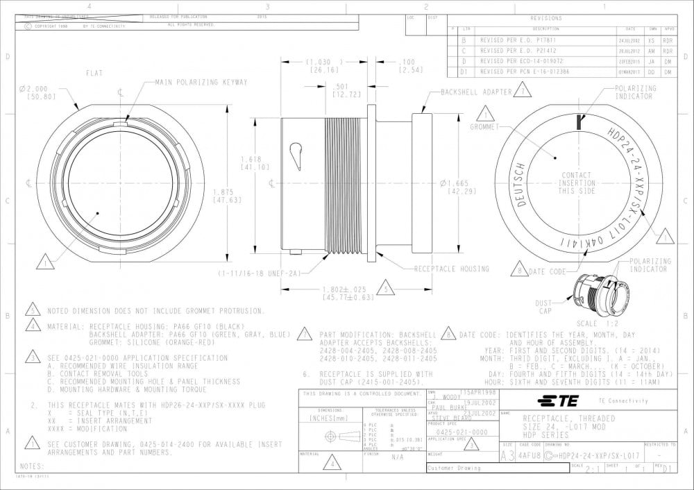 TE Connectivity HDP24-24-47PE technical document page