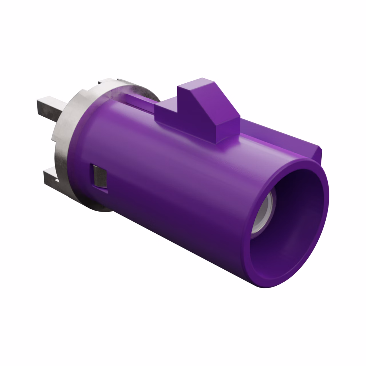 FAKRA Jack, Straight, PCB Receptacle, Through Hole, Keying Code H, Brass Body, Tin (Sn) Plated, Violet 50 Ohms for sale