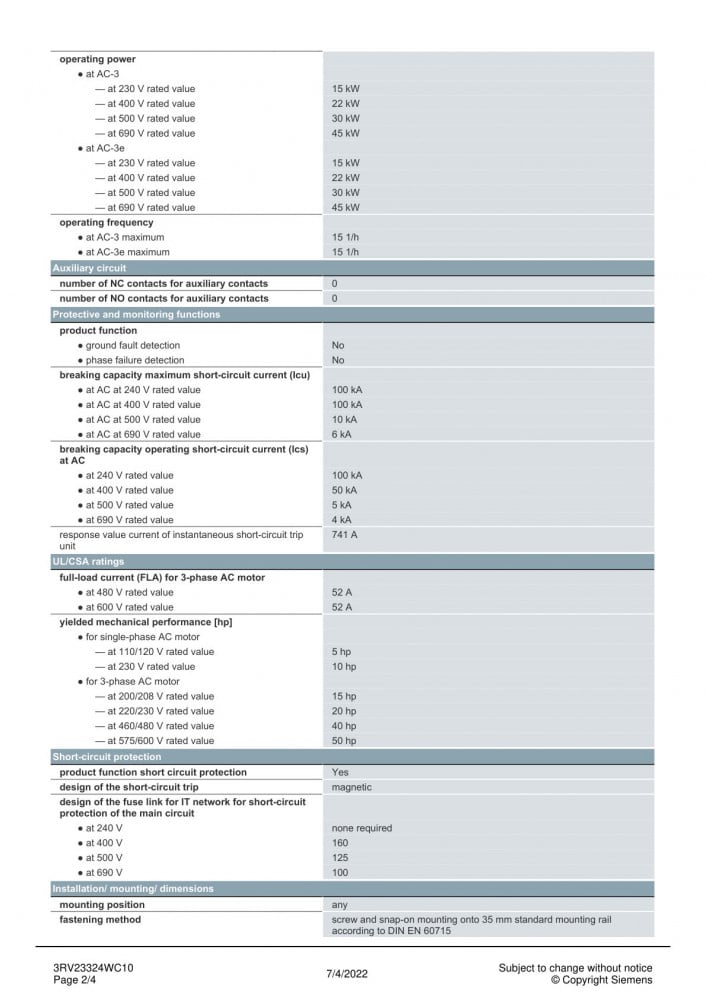 3RV23324WC10 technical document page 2