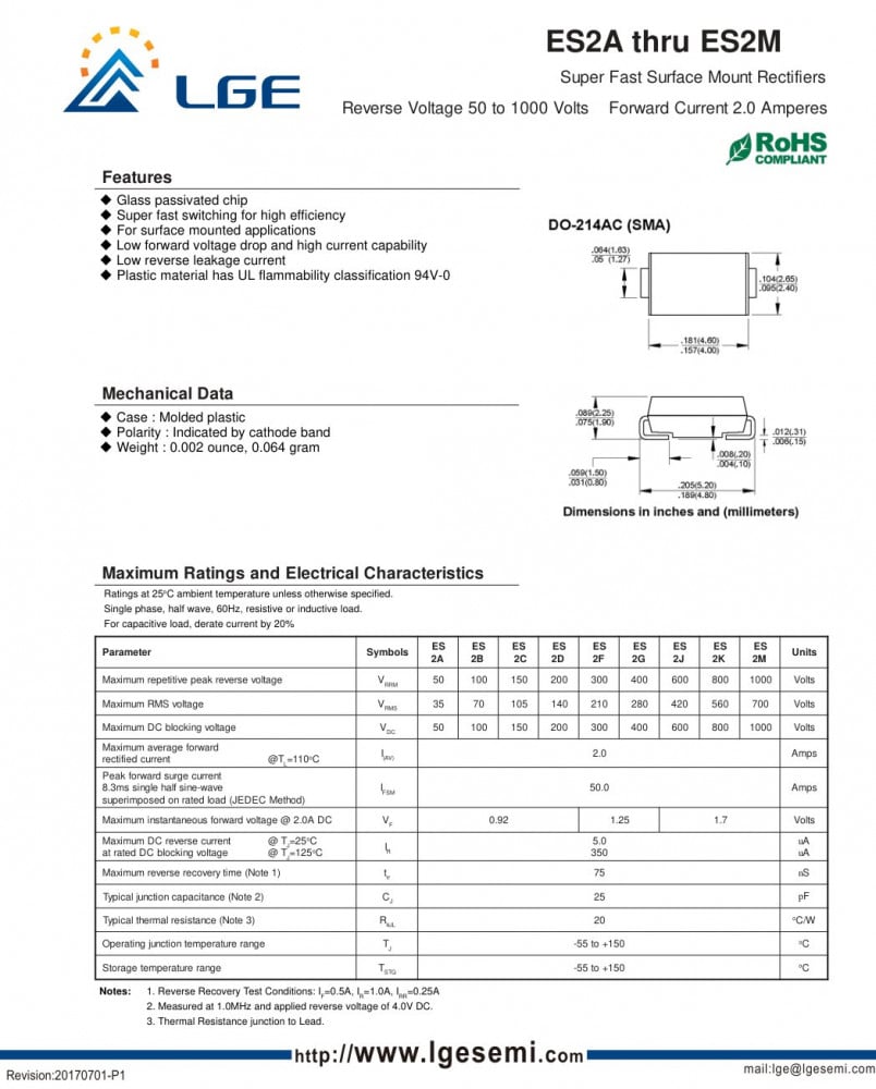LGE ES2M datasheet page 1