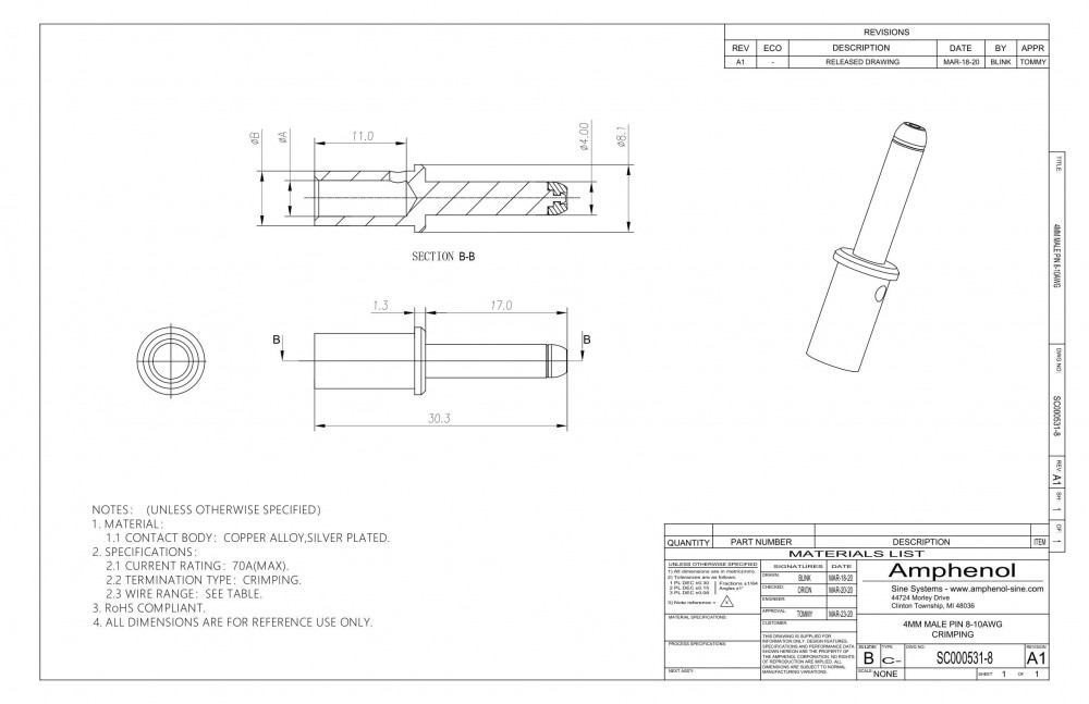 Amphenol SC000531-8 technical drawing preview