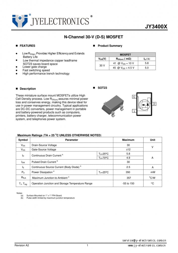 JY3400X datasheet page 1