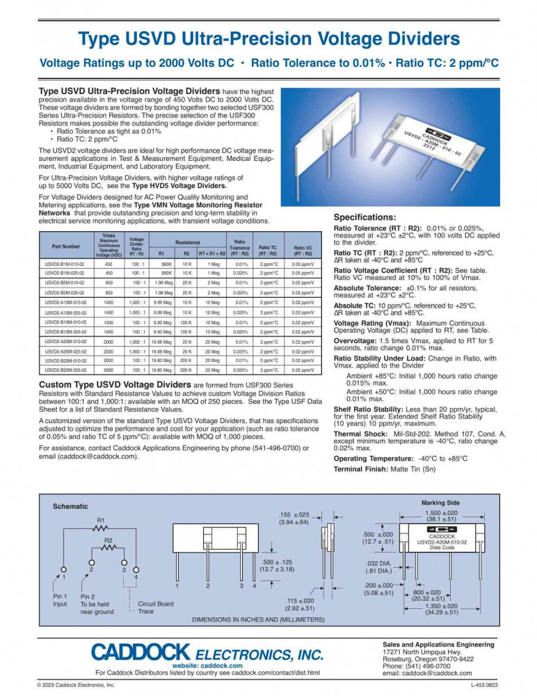 Caddock Type USVD datasheet page