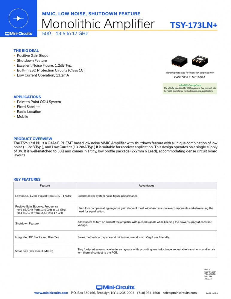 TSY-173LN+ datasheet page 1