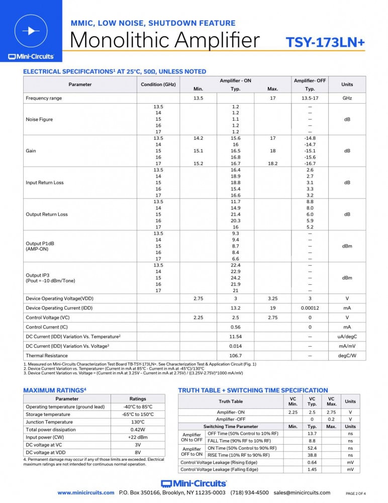 TSY-173LN+ datasheet page 2
