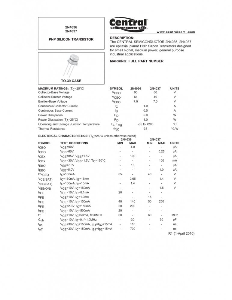 2N4037 PBFREE datasheet page 1