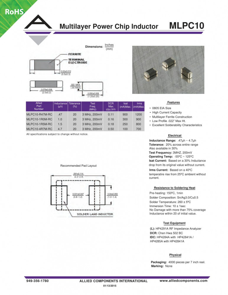 MLPC10 series product specification page