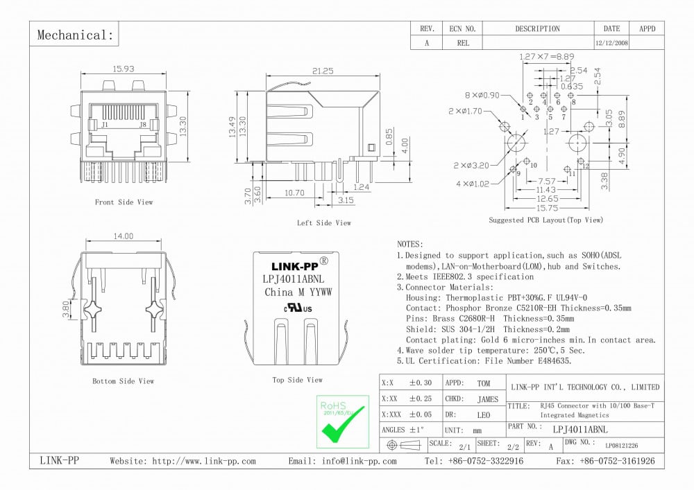 LPJ4011ABNL technical drawing page 2