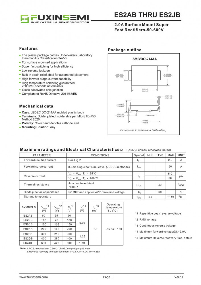 ES2DB datasheet page 1