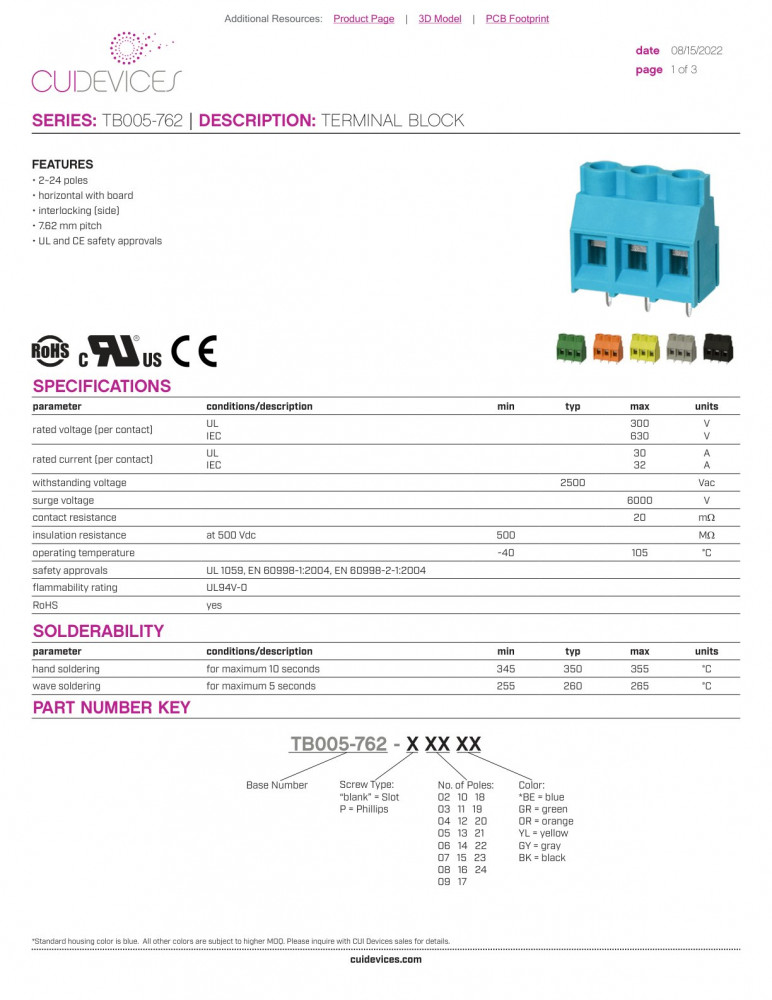 TB005-762 series datasheet page 1