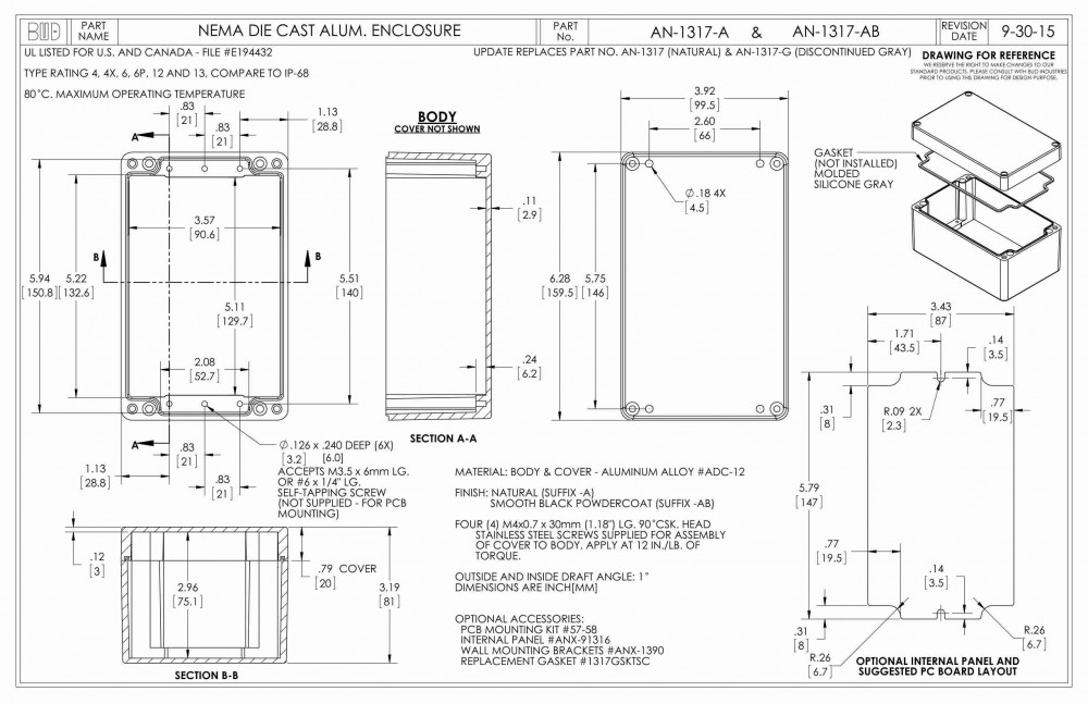 AN-1317-AB enclosure technical drawing