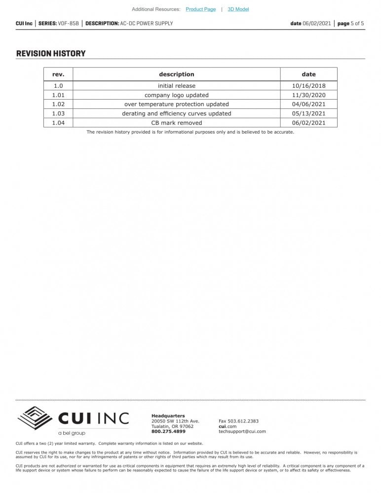 VOF-85B-48 datasheet page 5