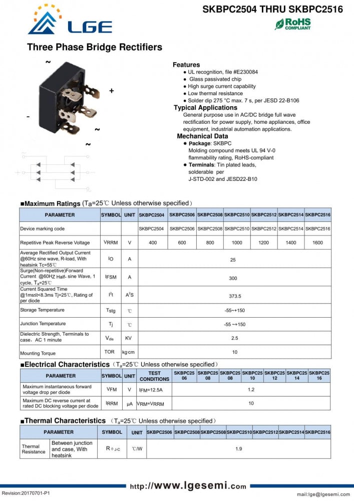 LGE SKBPC2516 datasheet page 1