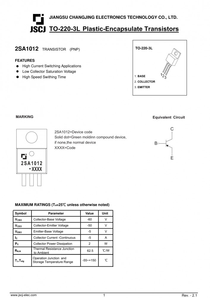 2SA1012 datasheet page 1