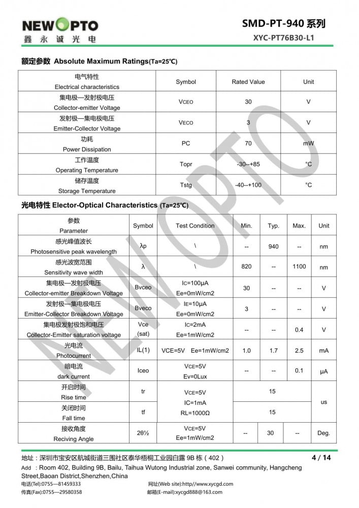 XYC-PT76B30-L1 datasheet page 4