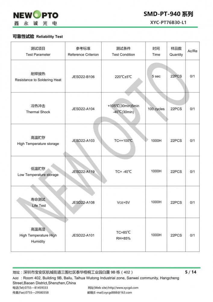 XYC-PT76B30-L1 datasheet page 5