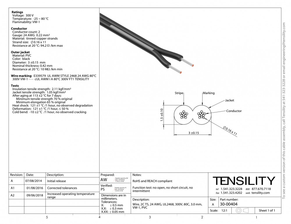Tensility International 30-00404 product drawing and specification page