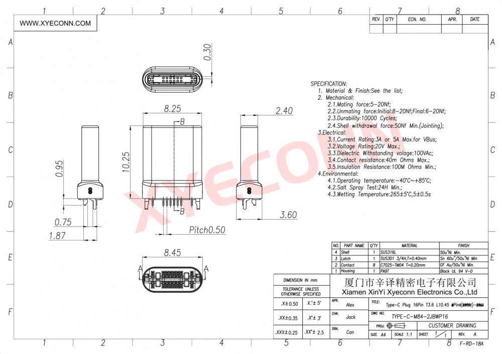 TYPE-C-M84-2JBWP16 technical drawing page 1