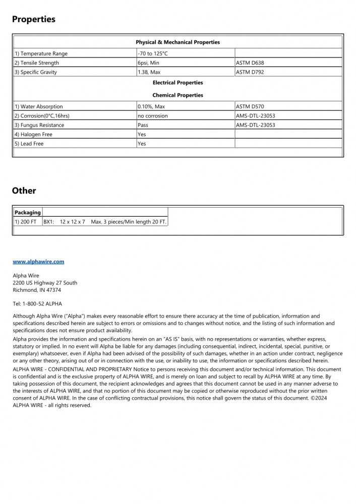 Alpha Wire GRP-130-1/4 customer specification page 2