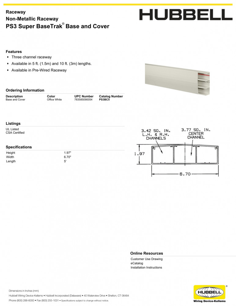 PS3BC5 Super BaseTrak raceway product documentation image