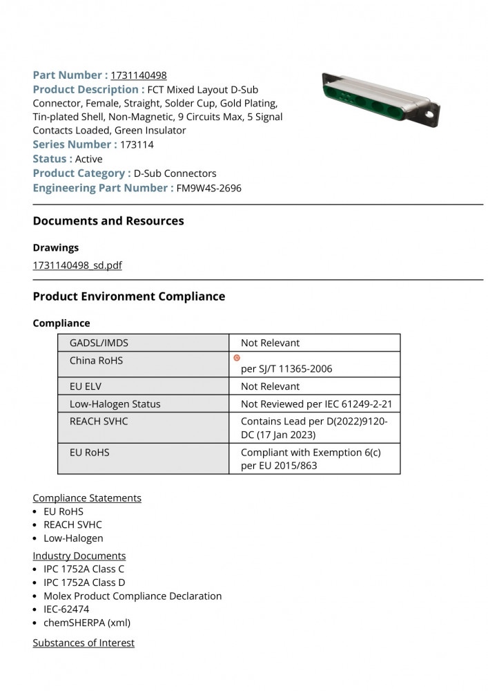 MOLEX 1731140498 drawing page 1