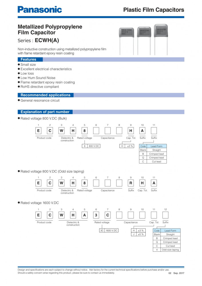 PANASONIC ECWH(A) datasheet page 1