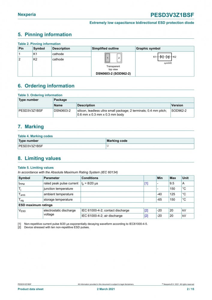 PESD3V3Z1BSFYL datasheet page 2