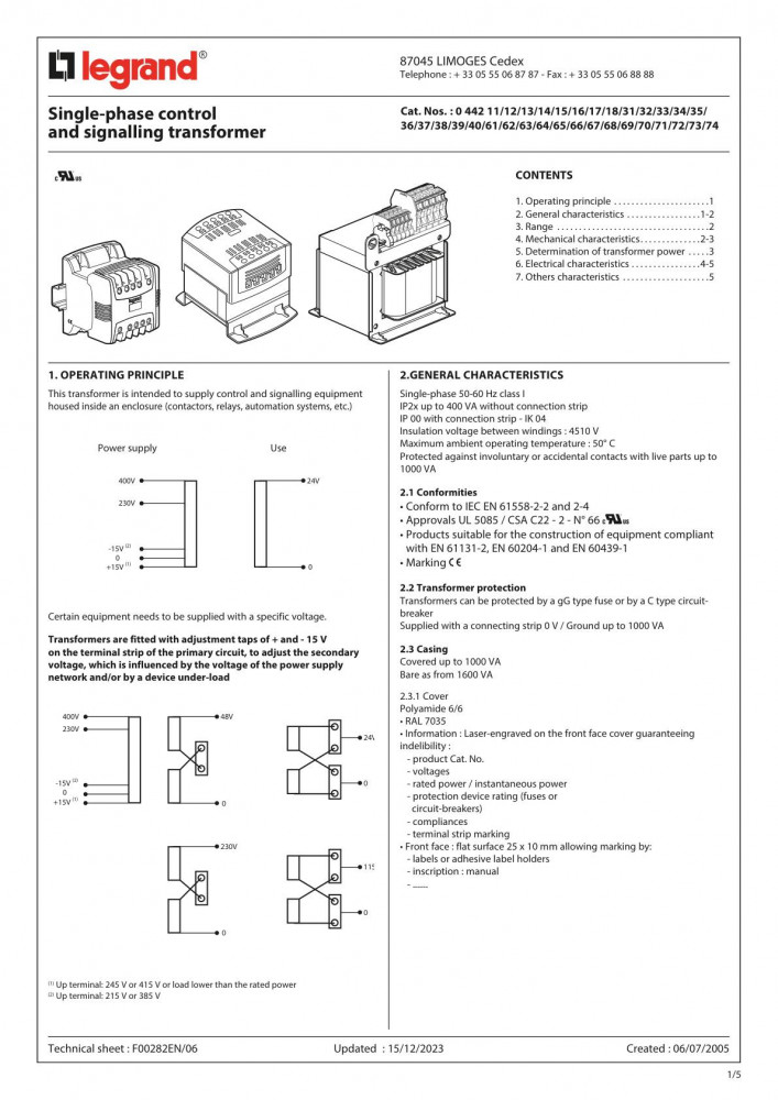 Legrand transformer technical document page 1