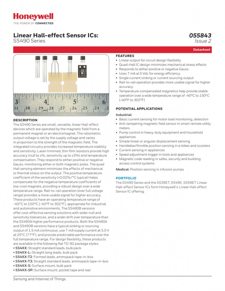Honeywell SS490 Series datasheet page 1