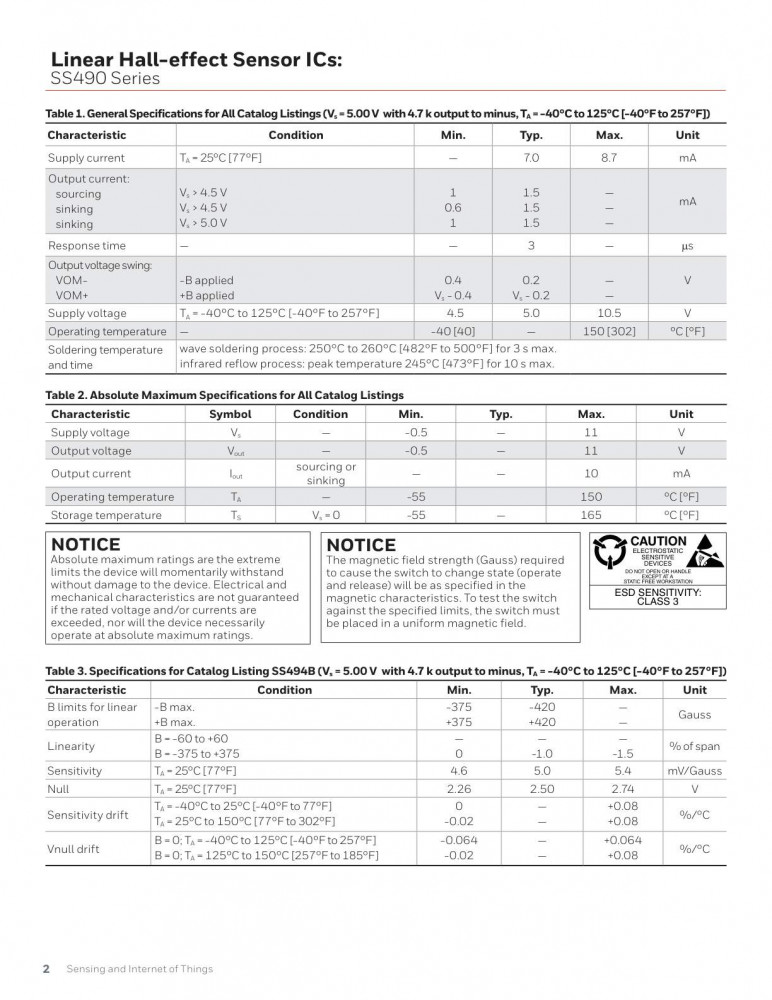 Honeywell SS490 Series datasheet page 2