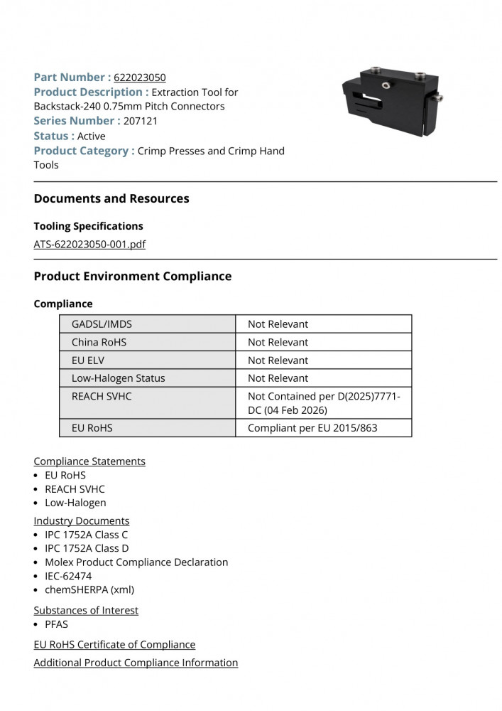 MOLEX 622023050 tooling document preview, page 1