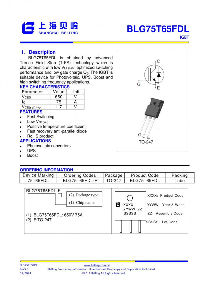 BLG75T65FDL-F datasheet page 1