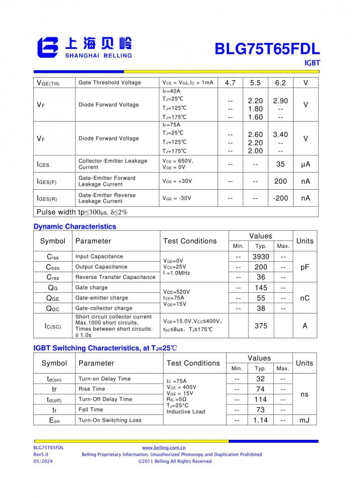 BLG75T65FDL-F datasheet page 3