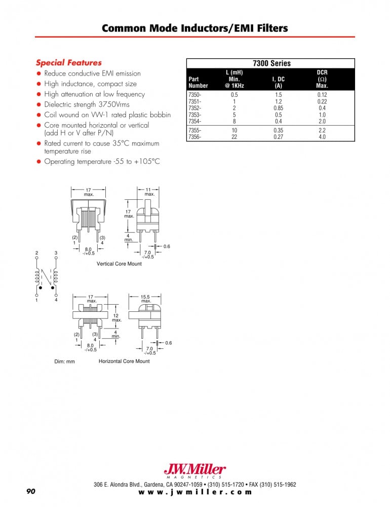 BOURNS 7300 Series technical document page