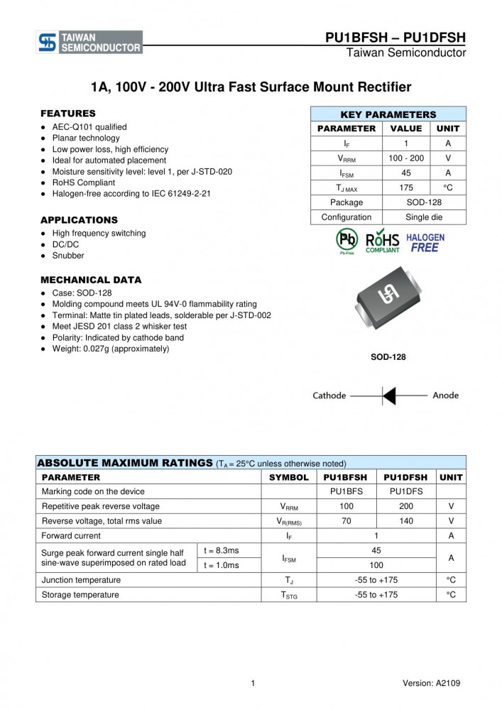 PU1DFSH product documentation page 1