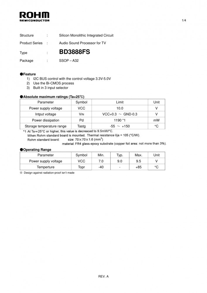 BD3888FS-E2 technical document page 1