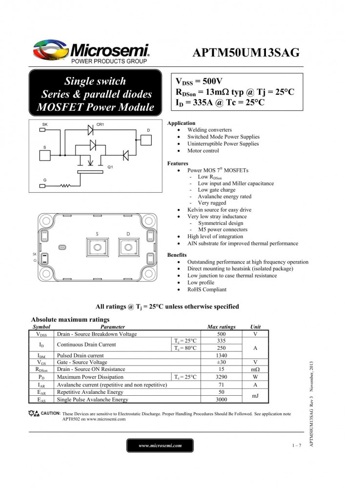 APTM50UM13SAG datasheet page 1