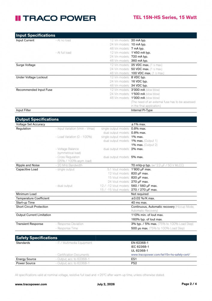 TEL 15-1211N-HS technical document page 2