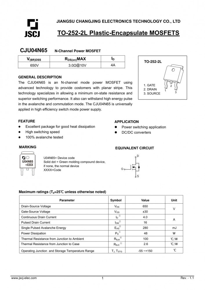CJU04N65 datasheet page 1