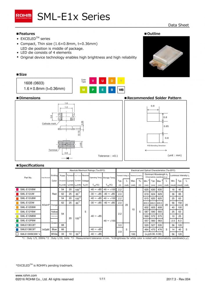 SML-E13BC8TT86 datasheet page 1